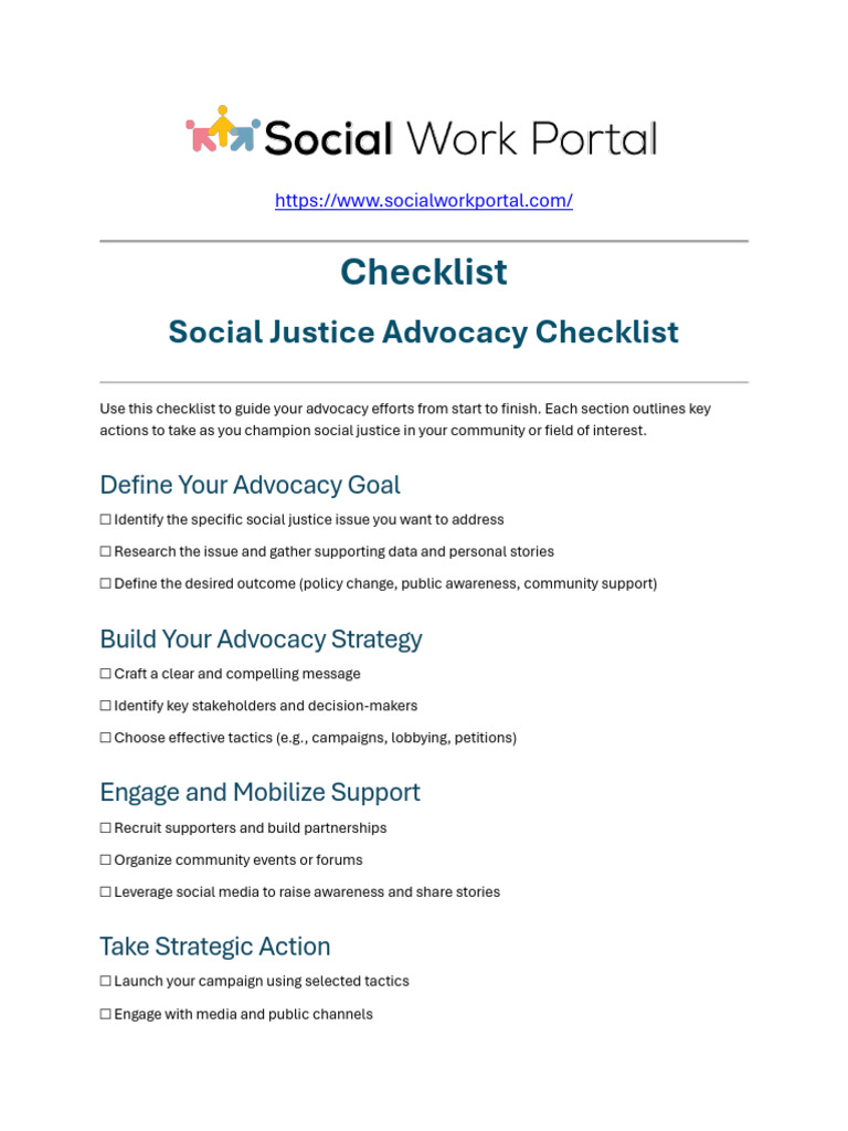 Social Justice Advocacy Checklist Guide | PDF