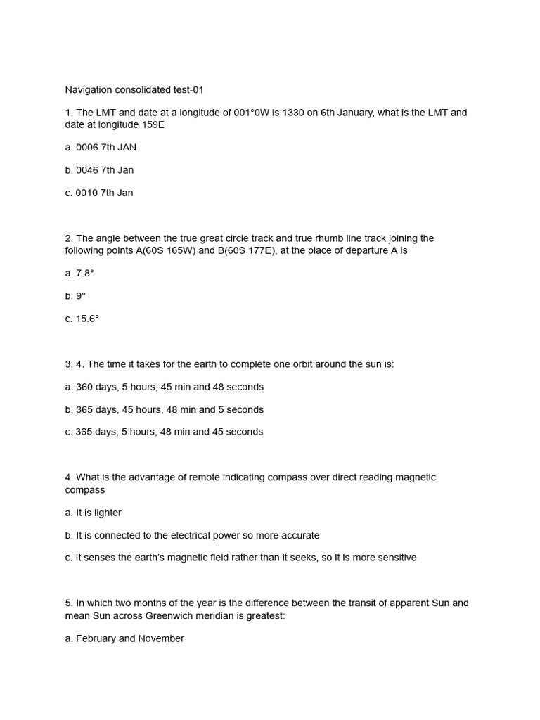 Air Navigation Test Questions | PDF | Altitude | Compass