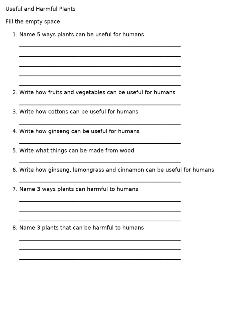 Useful and Harmful Plants Worksheet | PDF