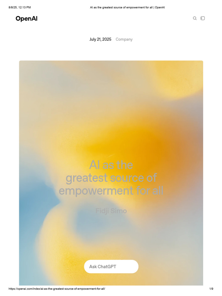 AI As The Greatest Source of Empowerment For All - OpenAI | PDF ...