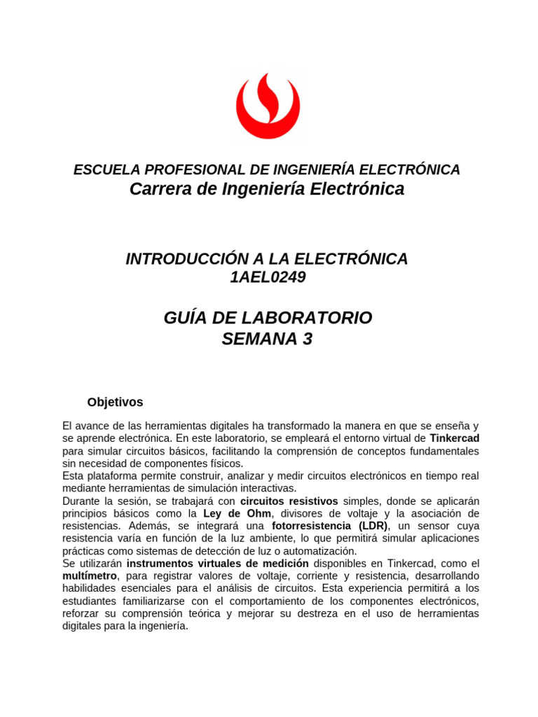 Lab Semana 3 Intro Electronica 2025 - Simulación en Tinkercad y Análisis Del Ldr | PDF ...