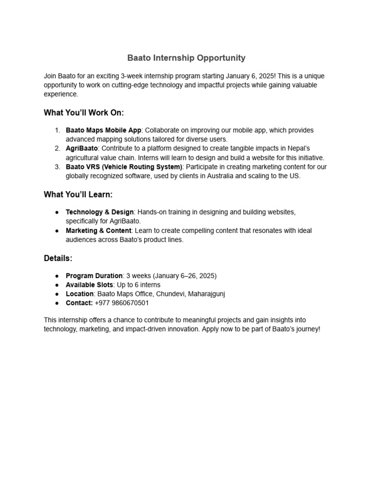 Baato Internship Opportunity | PDF