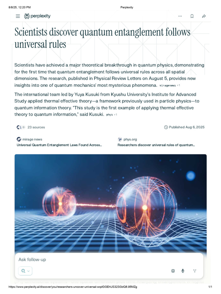 Scientists Discover Quantum Entanglement Follows Universal Rules | PDF