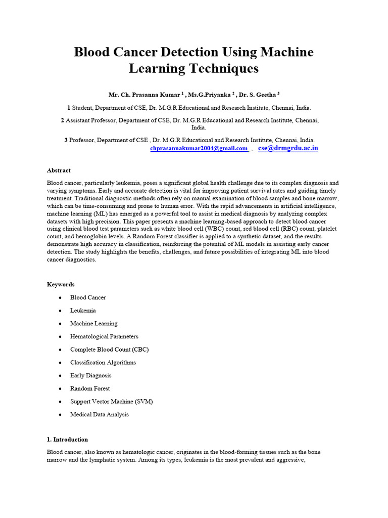 Blood Cancer Detection Using Machine Learning Techniques (Chinde ...