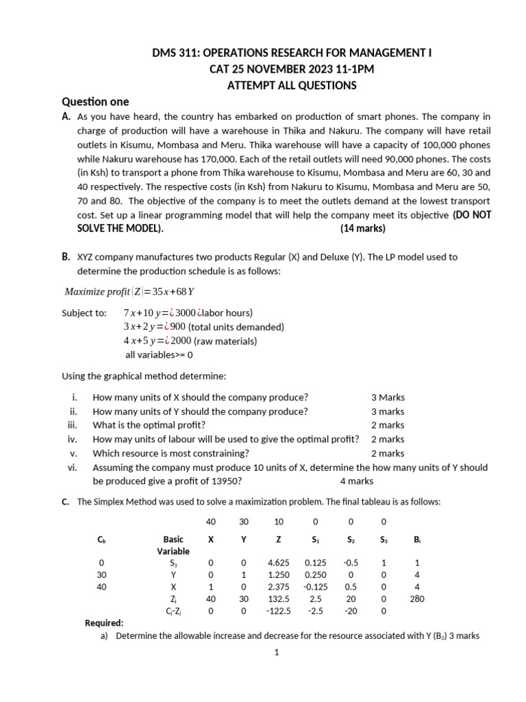 DMS 311 CAT 1 Evening 25 Nov 2023 | PDF | Analysis | Numerical Analysis
