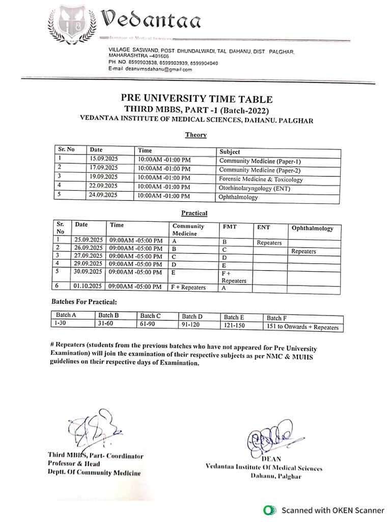 Third Year Part - 1 Pre University Exam Schedule 2022 Batch | PDF