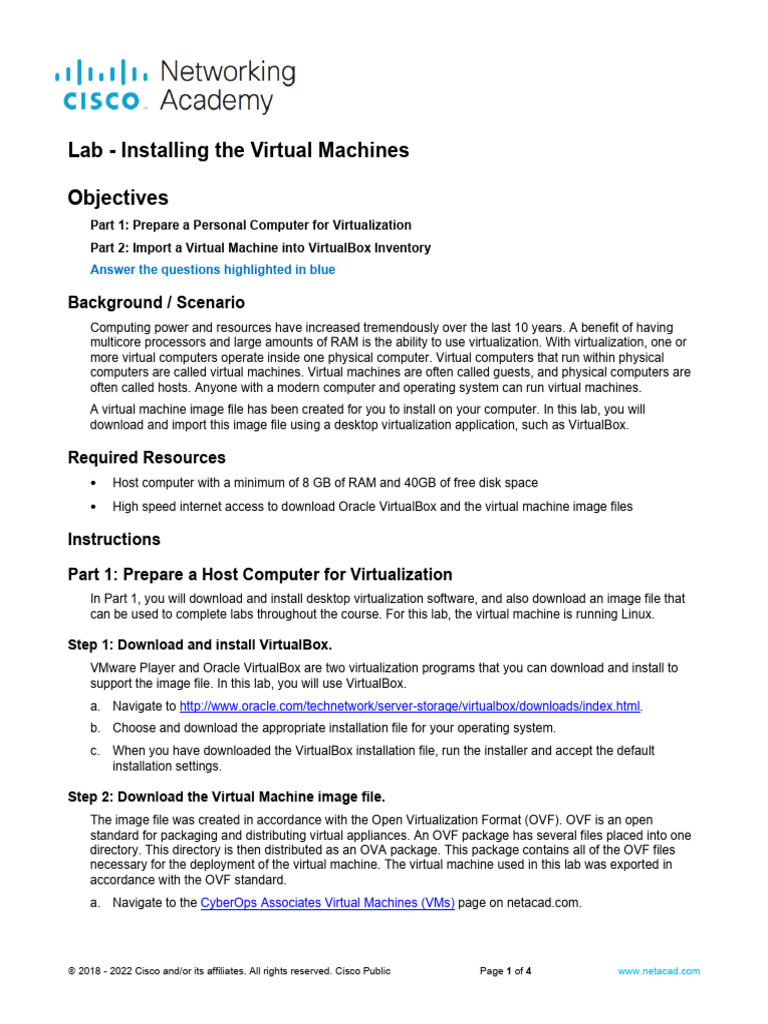 Week 2.0 Lab Installing The Virtual Machines | PDF | Virtualization ...