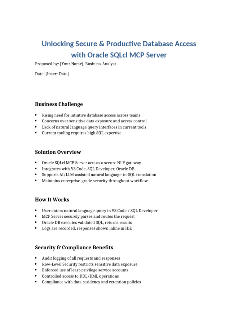 Oracle SQLCL MCP Pitch | PDF