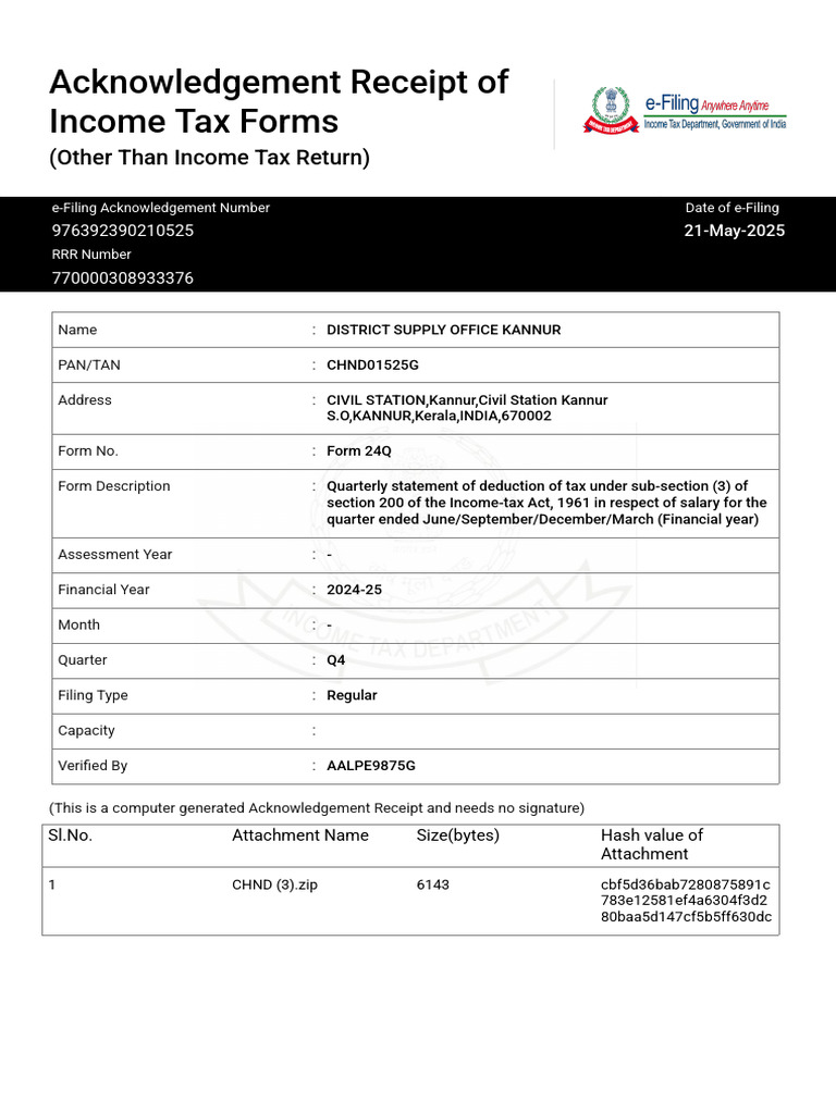 Form 24Q - ARN - 770000308933376 | PDF