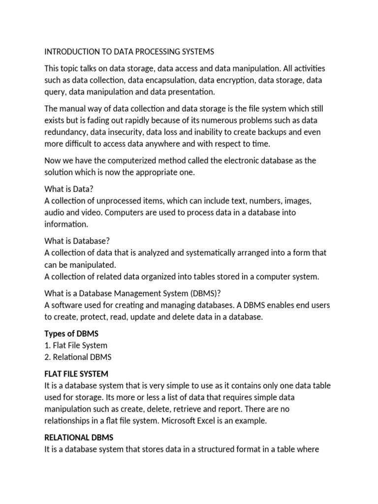 Introduction To Data Processing Systems | PDF | Databases | File System