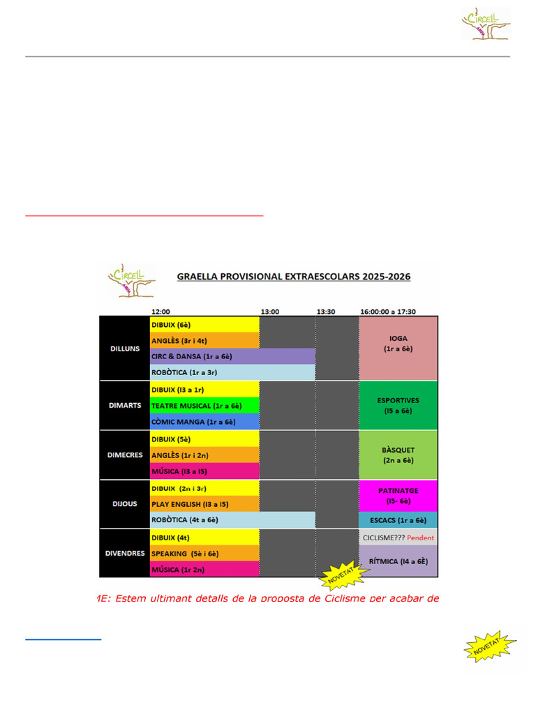 INFO Extraescolars Curs 2025-2026 | PDF
