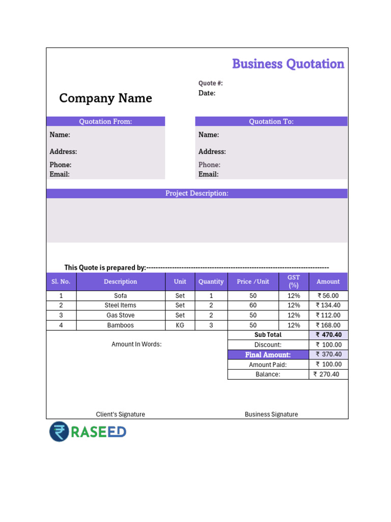 Business Quotation Format | PDF