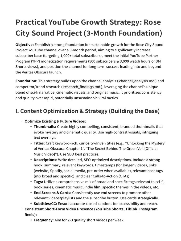 YouTube Growth Strategy for Rose City Sound | PDF | You Tube | Mass Media