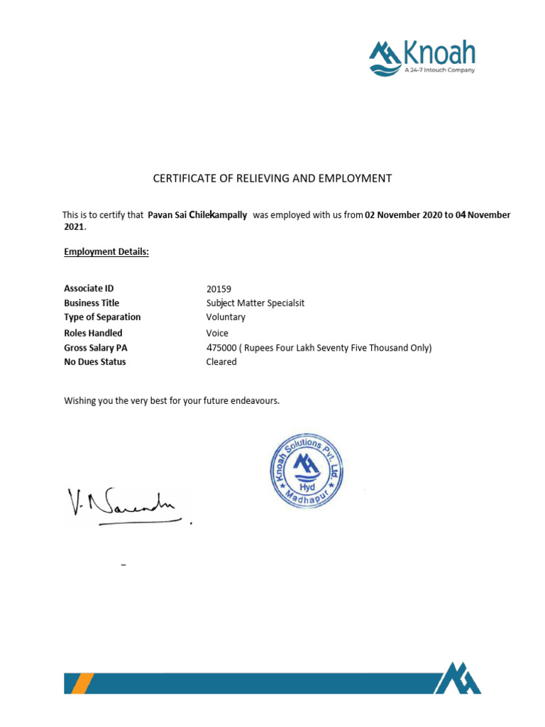 20159 Pavan Sai C RelievingLetter | PDF