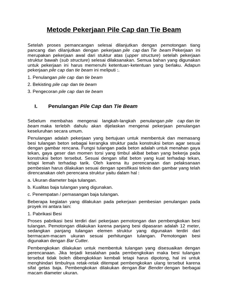 Metode Pekerjaan Tie Beam dan Pile Cap | PDF