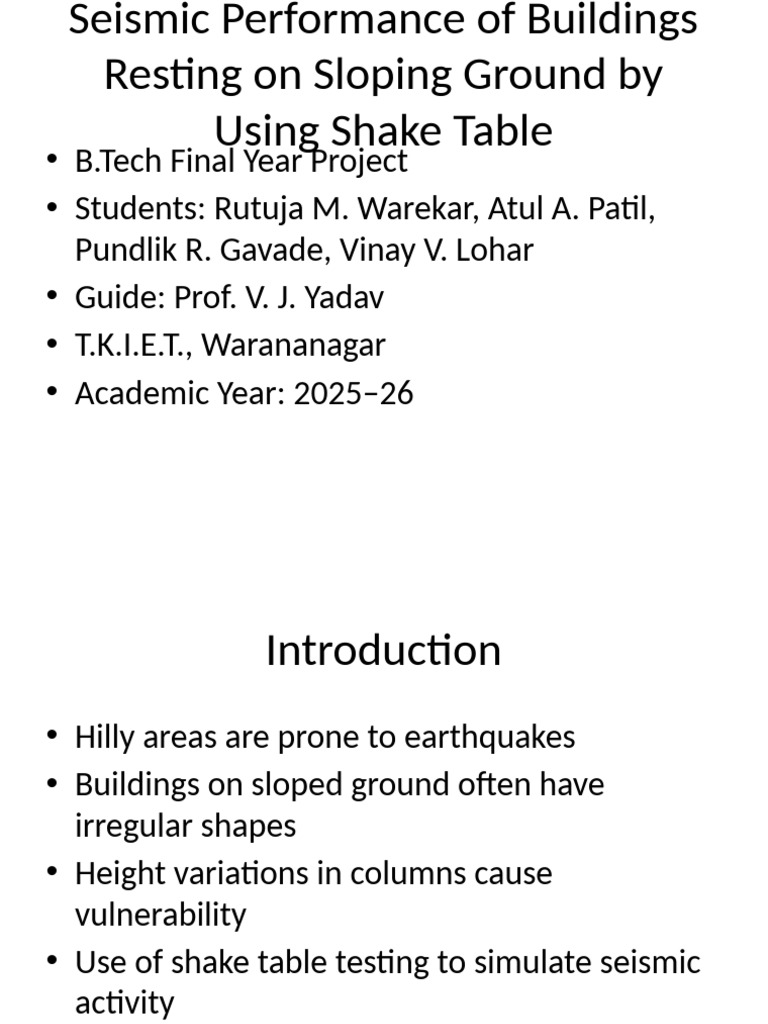 Shake Table Testing for Sloped Buildings | PDF | Earthquakes