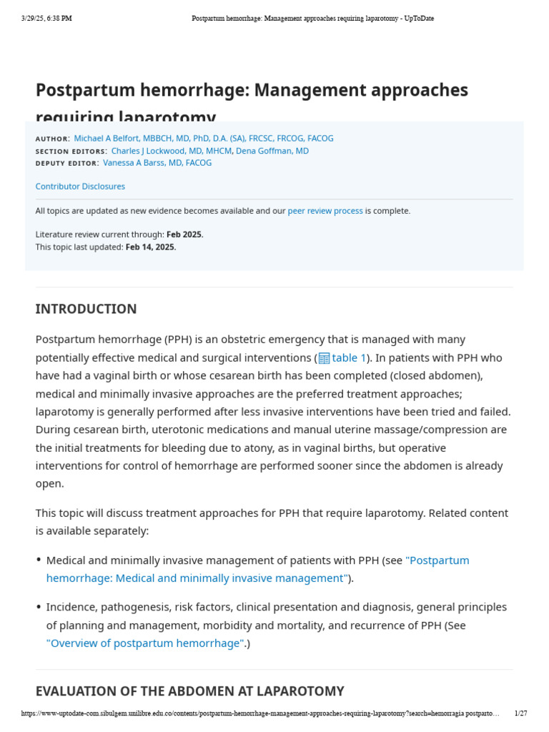 Postpartum Hemorrhage - Management Approaches Requiring Laparotomy ...
