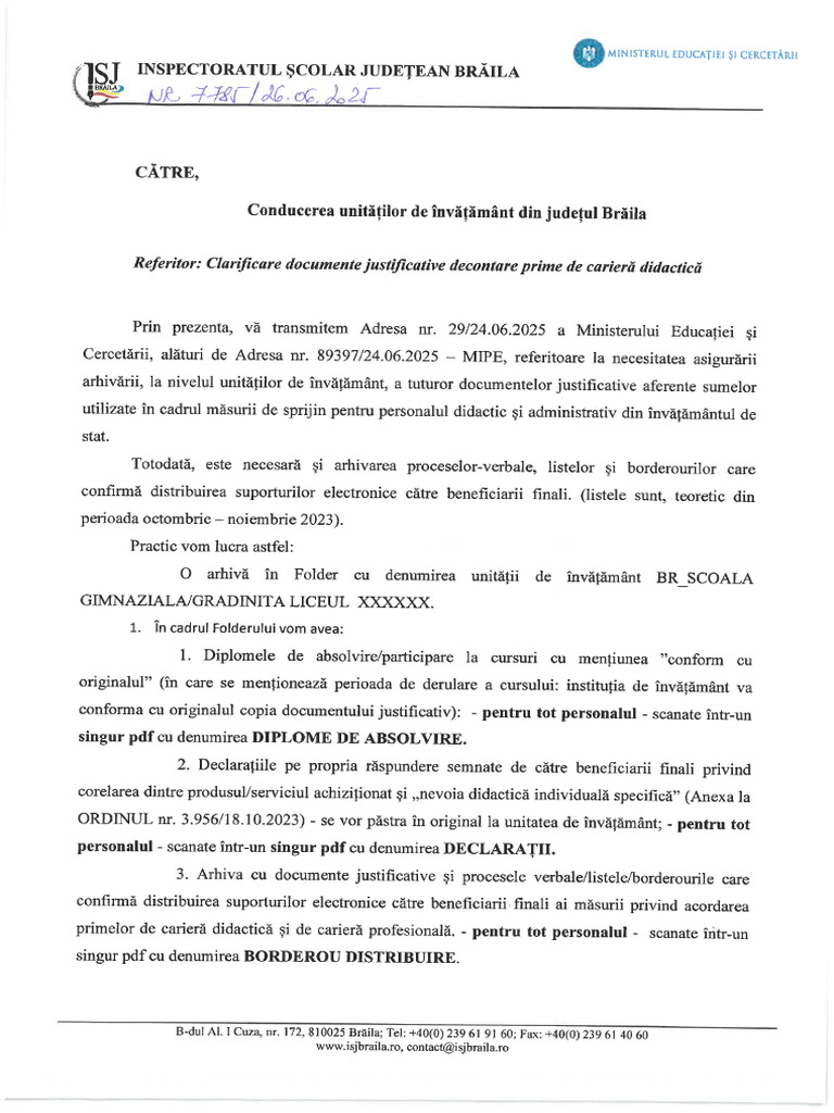 Adresa_clarificare Documente Justificative Decontare Prime Cariera Did ...