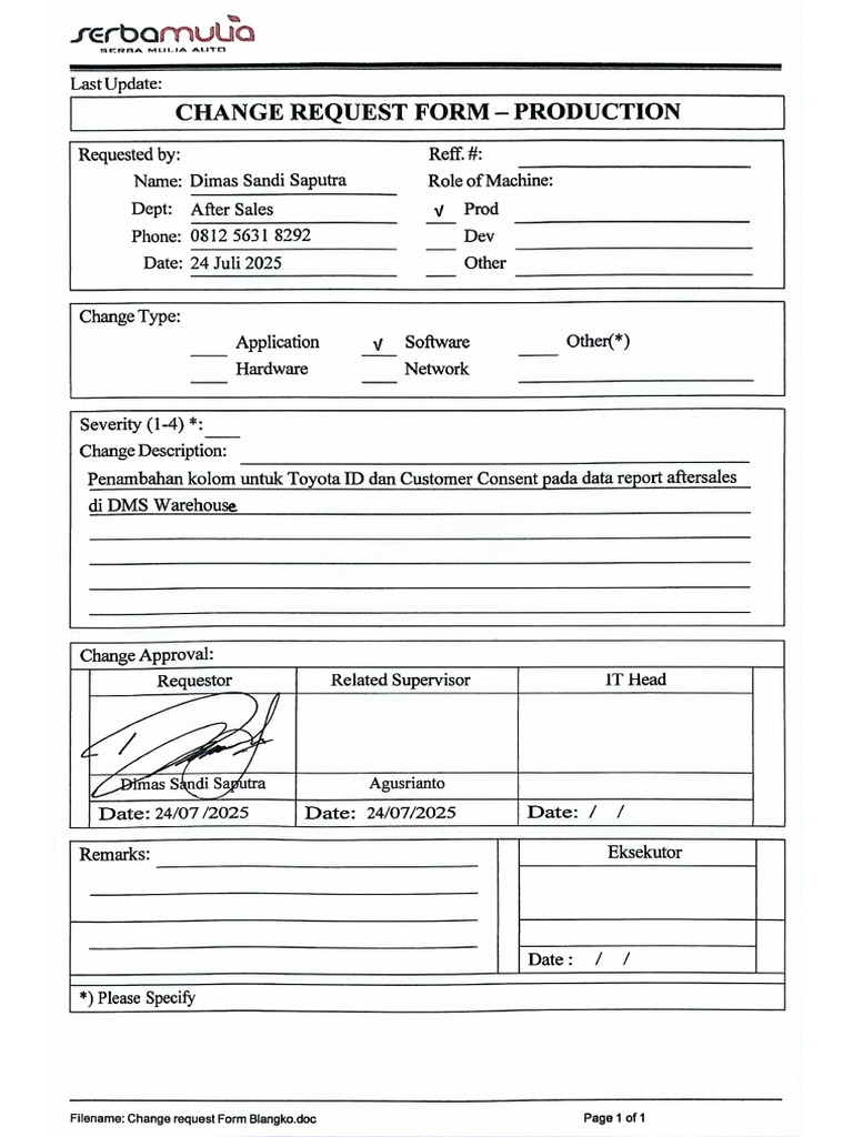 Change Request Form | PDF