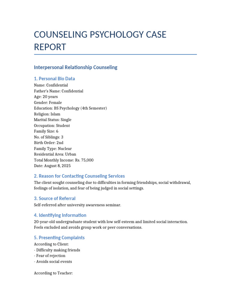 Interpersonal Counseling Report | PDF | Anxiety | Shyness
