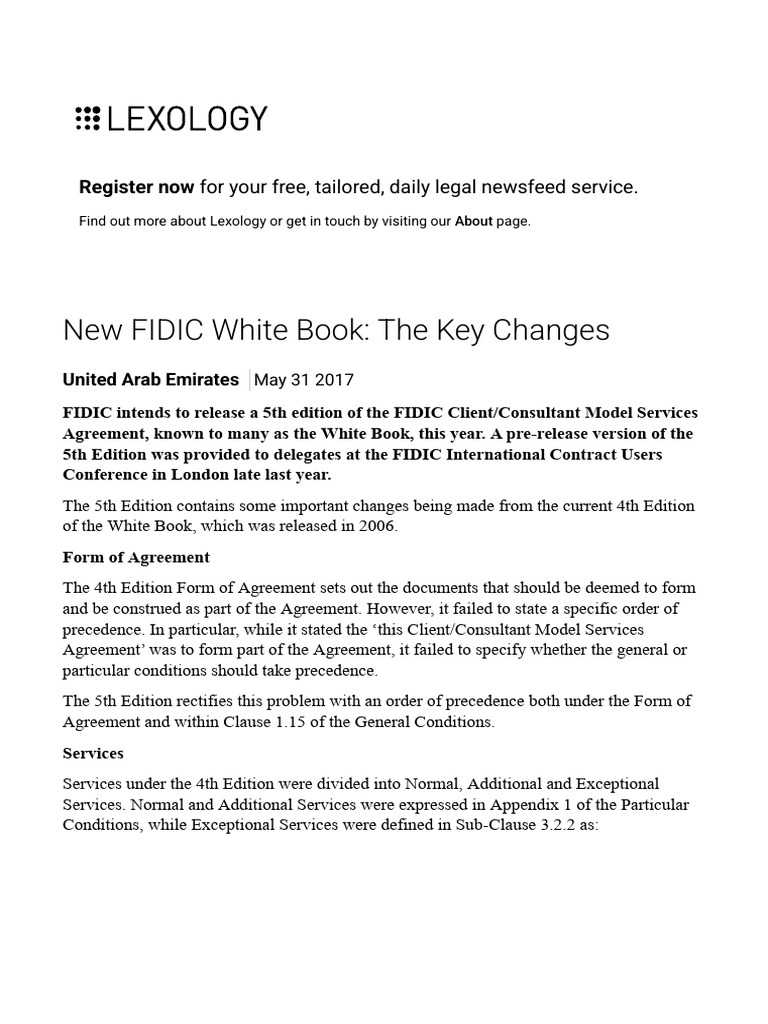 New FIDIC White Book - The Key Changes - Lexology | PDF | Legal ...