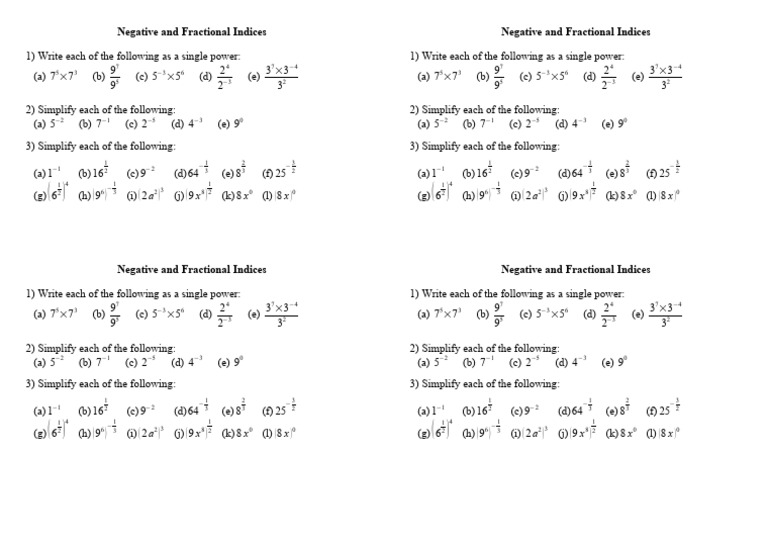 WS1-Negative and Fractional Indices | PDF