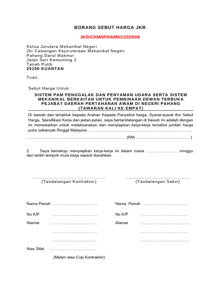 5-Borang Sebut Harga JKR | PDF