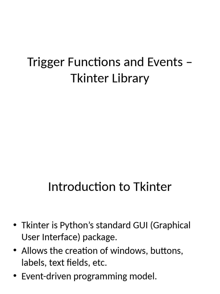 Trigger Functions and Events Tkinter Library | PDF | Button (Computing) | Graphical User Interfaces