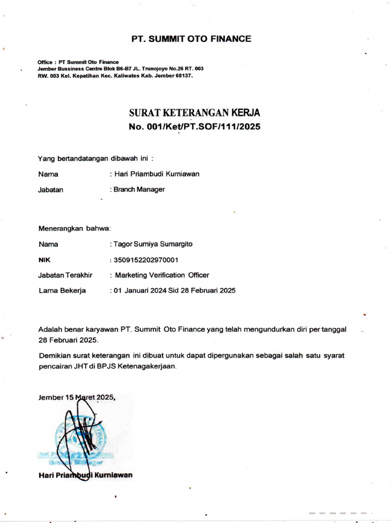 Scan Surat Pengalaman Kerja | PDF
