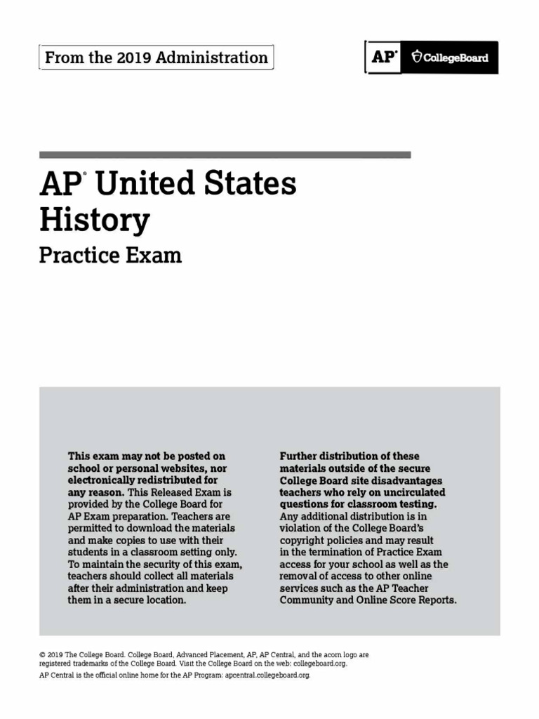 2019 APUSH Practice Exam Guidelines | PDF