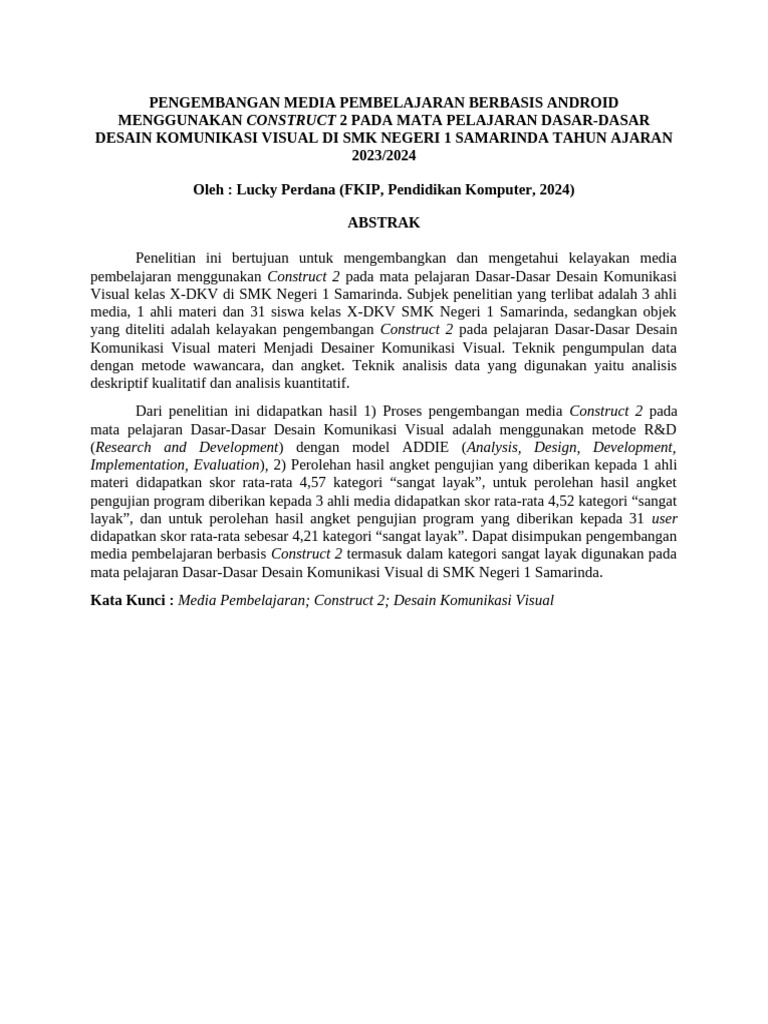 Media Pembelajaran Construct 2 DKV SMK | PDF