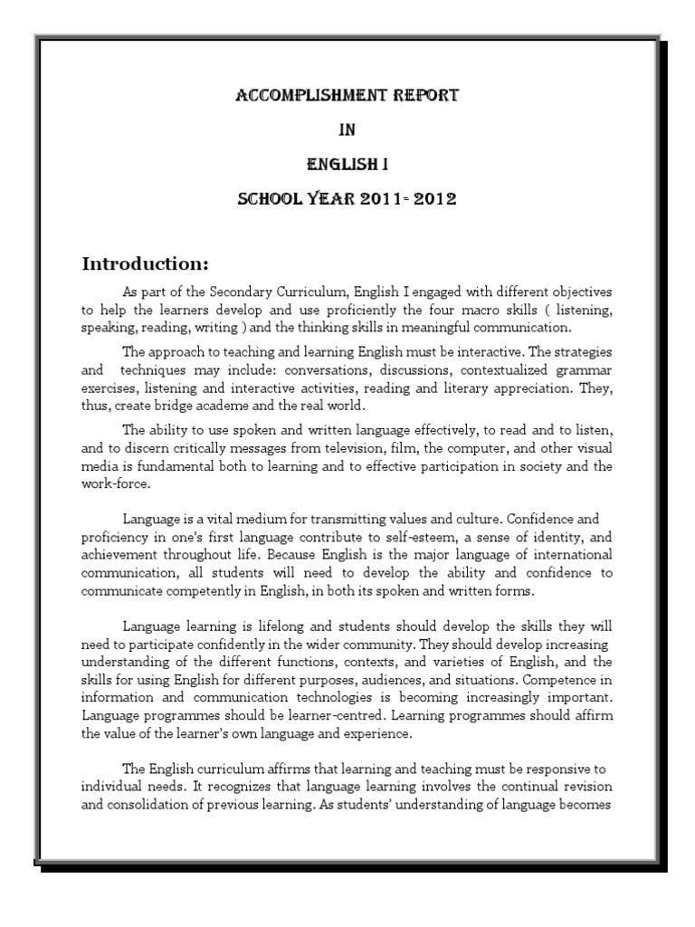 English Accomplishment | PDF | Curriculum | Learning