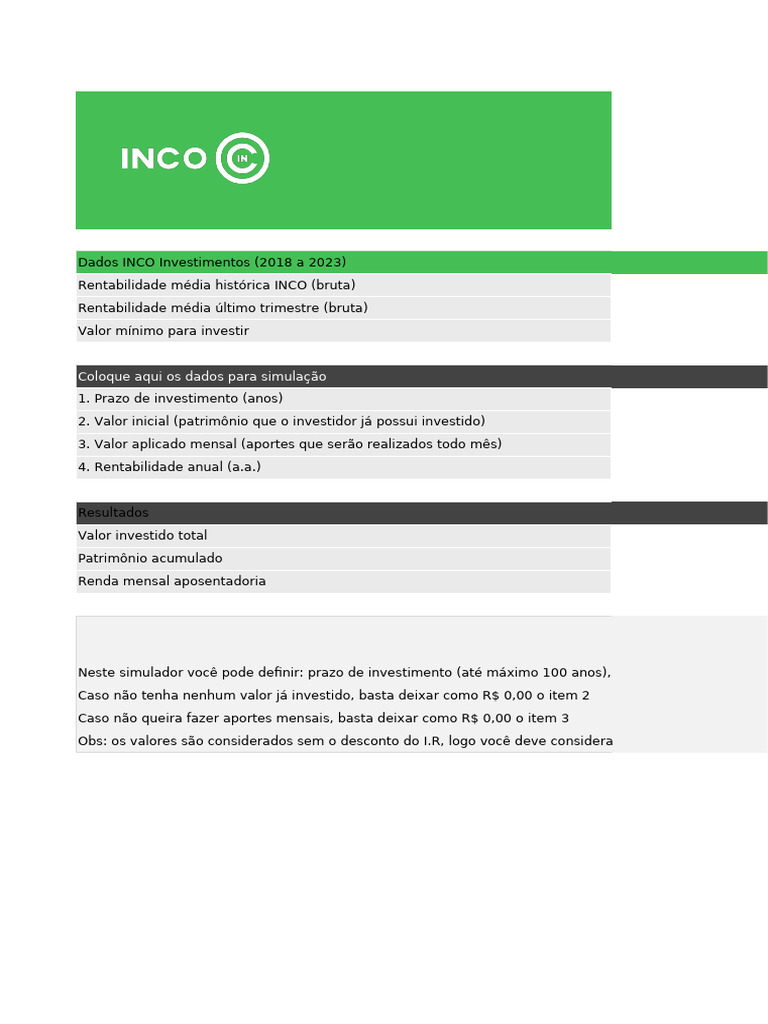 Simulador de Aposentadoria INCO | PDF | Economias | Investimentos