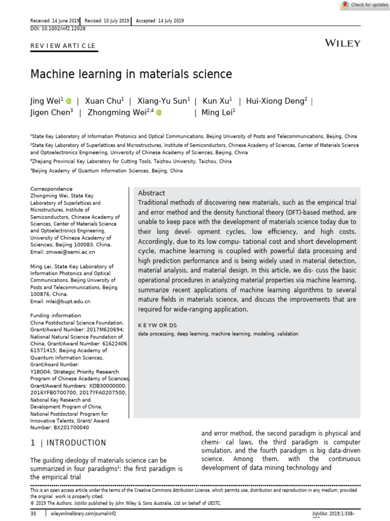 InfoMat - 2019 - Wei - Machine Learning in Materials Science | PDF | Cross Validation ...