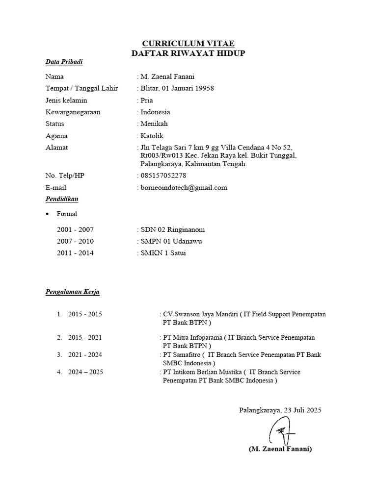 CV M. Zaenal Fanani: Pengalaman IT | PDF