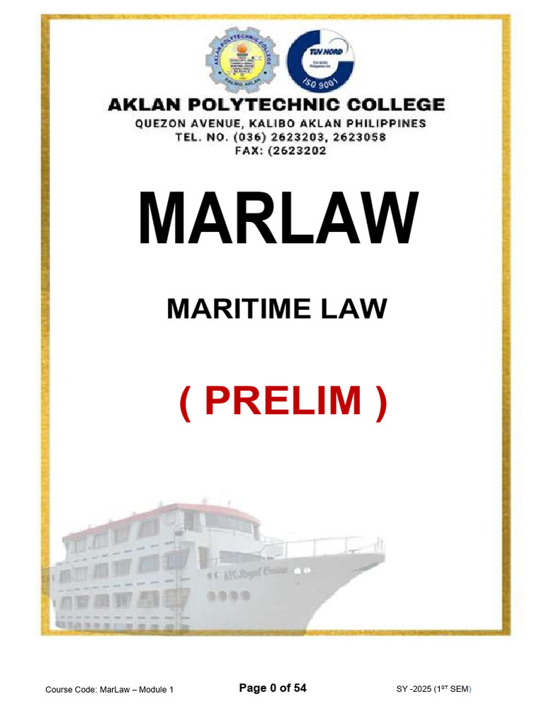 Maritime Law Course Overview 2025 | PDF | Admiralty Law | In Rem ...