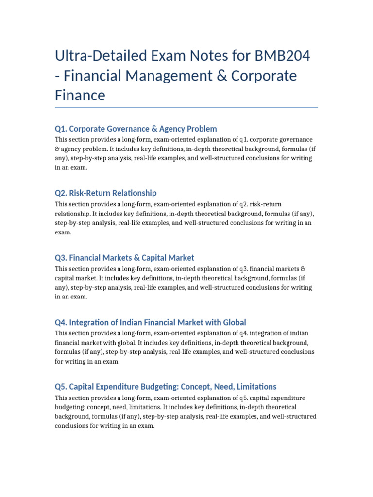 BMB204 FM CF Exam Notes Rebuilt | PDF | Business Economics | Business