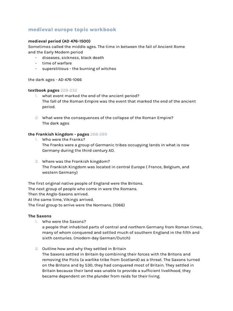 Medieval Europe Topic Workbook | PDF | Sacraments | Slavery