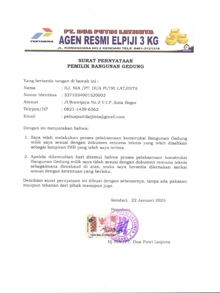 Pernyataan Bangunan PT DPL | PDF