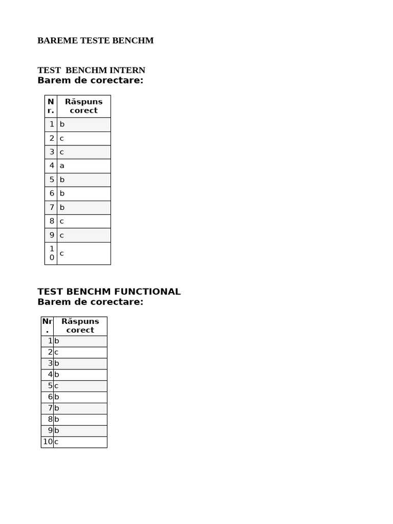 Bareme Teste Benchm | PDF