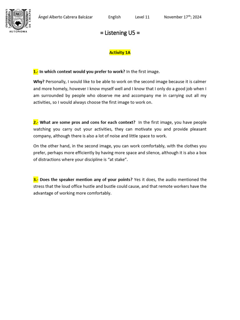 English 11. - Listening U5 ) | PDF