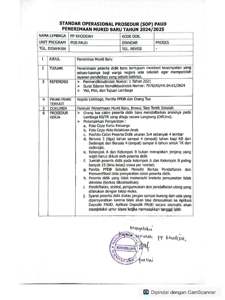 SOP Penerimaan - Compressed | PDF