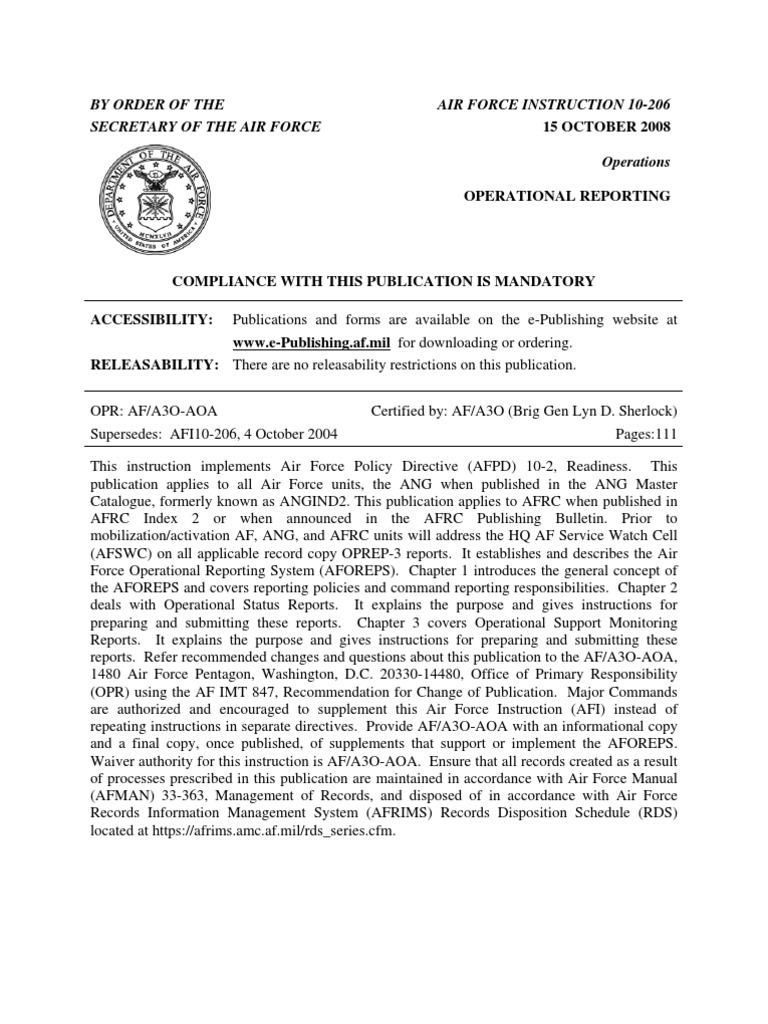Air Force Instructions AFI 10-206 Oct. 2008 | PDF