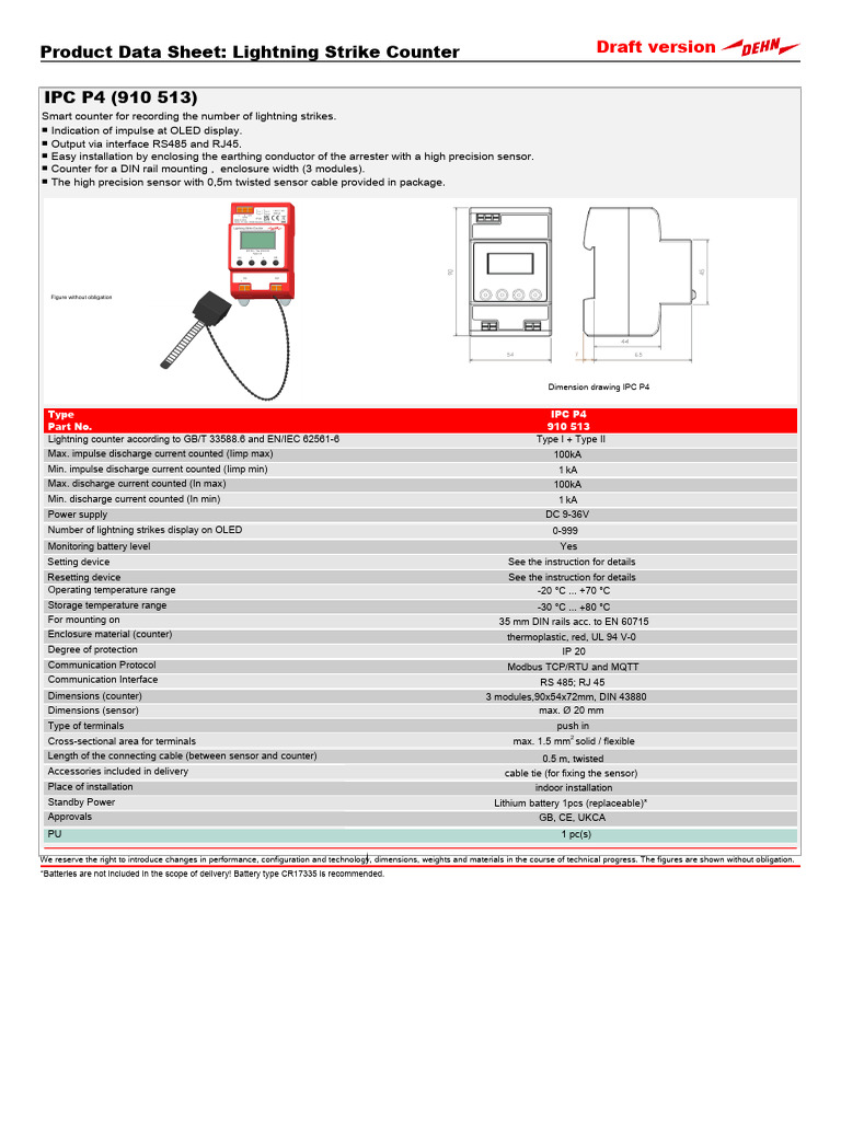 Lightning Strike Counter IPC P4 Data Sheet | PDF | Electrical ...