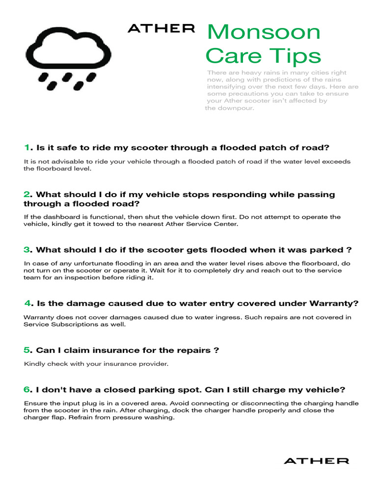 Ather Scooter Monsoon Care Guide | PDF