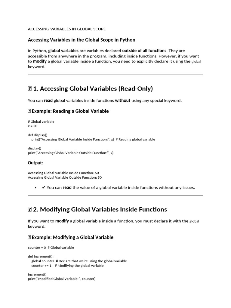 Accessing Variables in Global Scope | PDF | Variable (Computer Science) | Scope (Computer Science)