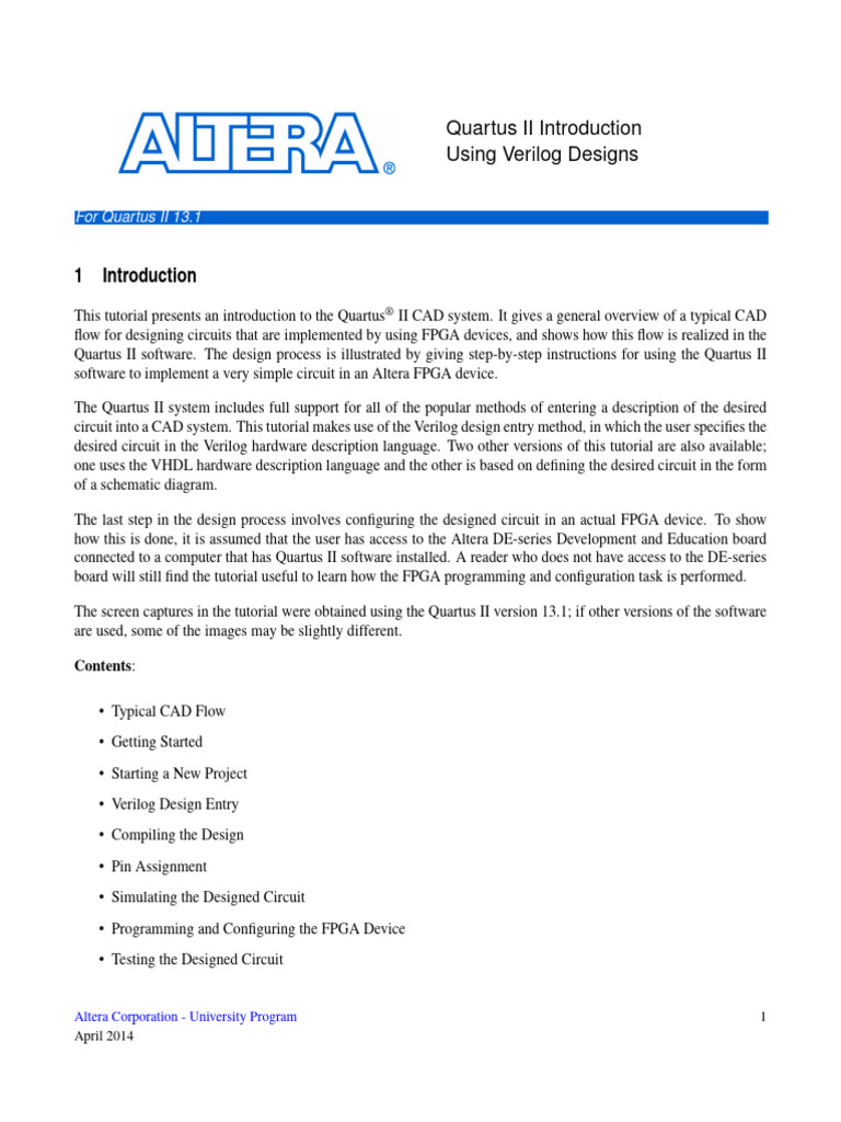 Quartus II Introduction Verilog | PDF | Field Programmable Gate Array | Logic Synthesis