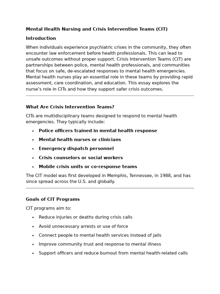 Mental Health Nursing and Crisis Intervention Teams | PDF | Mental ...