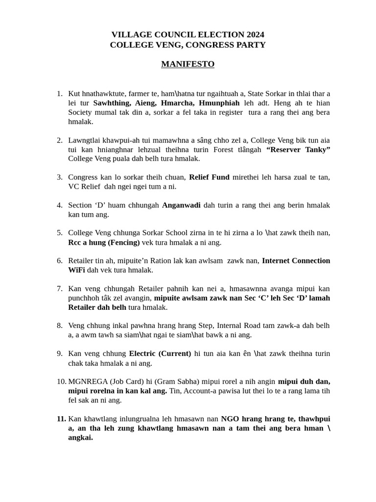 Congress Party Manifesto 2024: College Veng | PDF