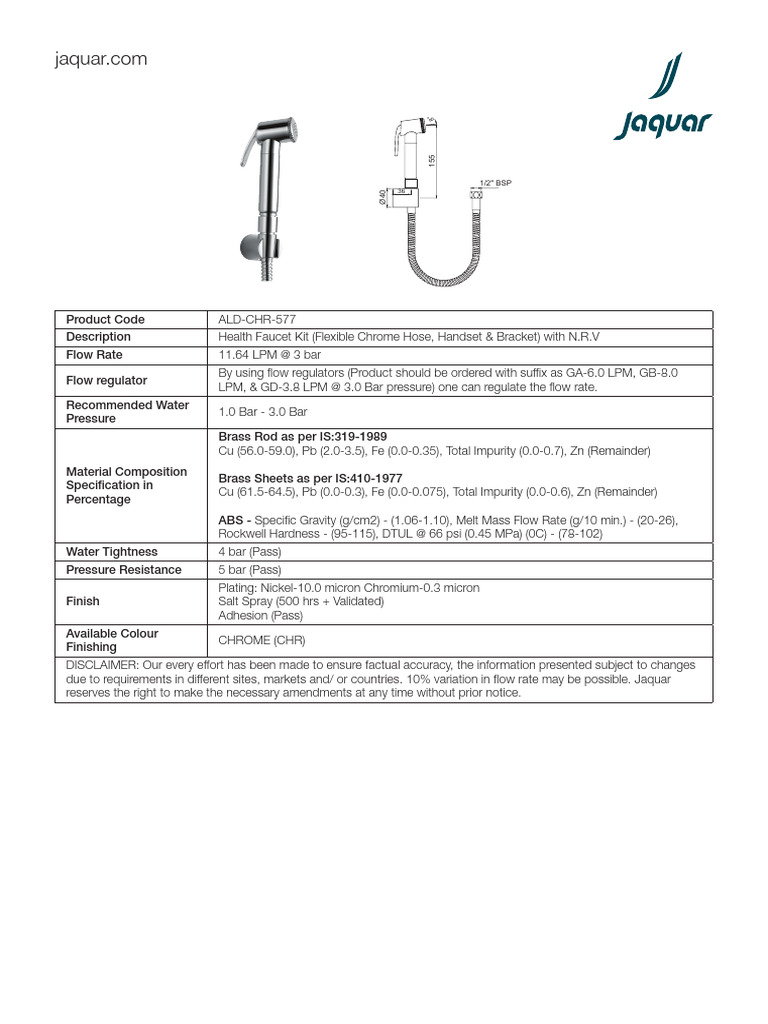 Health Faucet Kit ALD-CHR-577 Details | PDF
